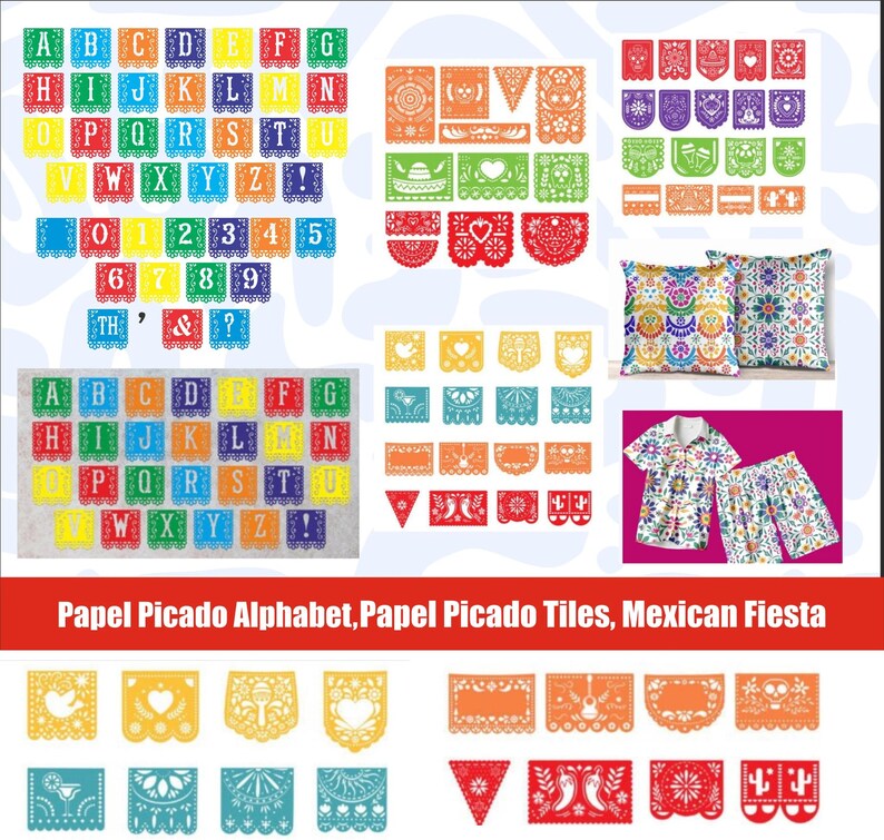 Papel Picado, Mexican Fiesta, Banner Graphic, Tiles Graphic, Alphabet ...