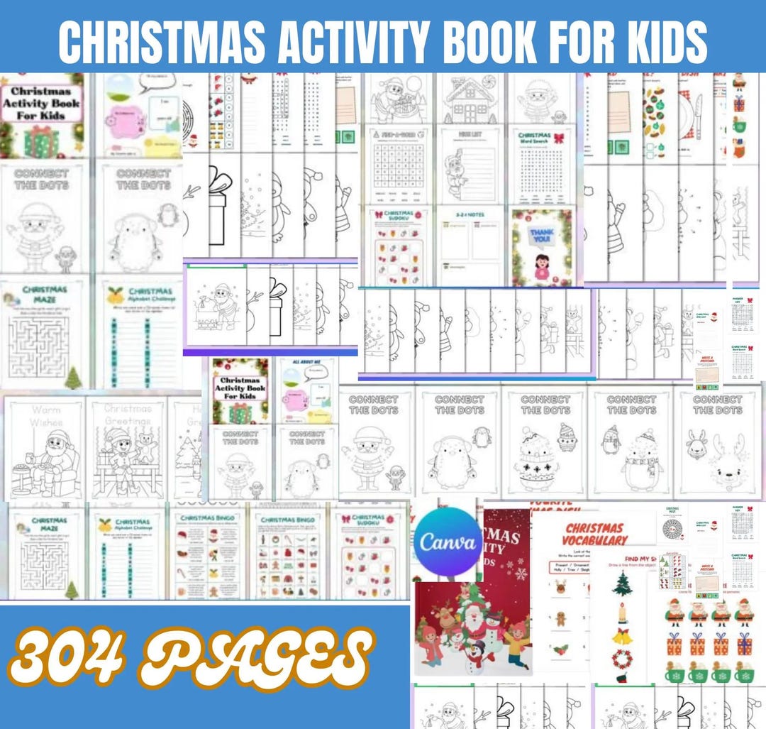 Christmas Activity Pages for Kids Printable PDF, Coloring Sheets, Canva ...