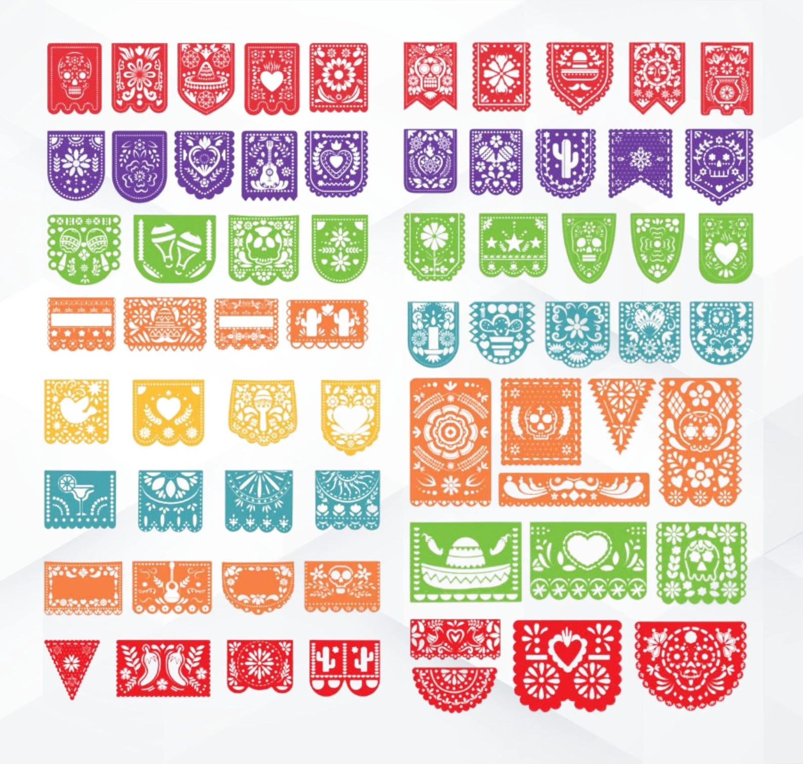Printable Papel Picado Clipart, SVG Cut Files, Digital Mexican Banners ...