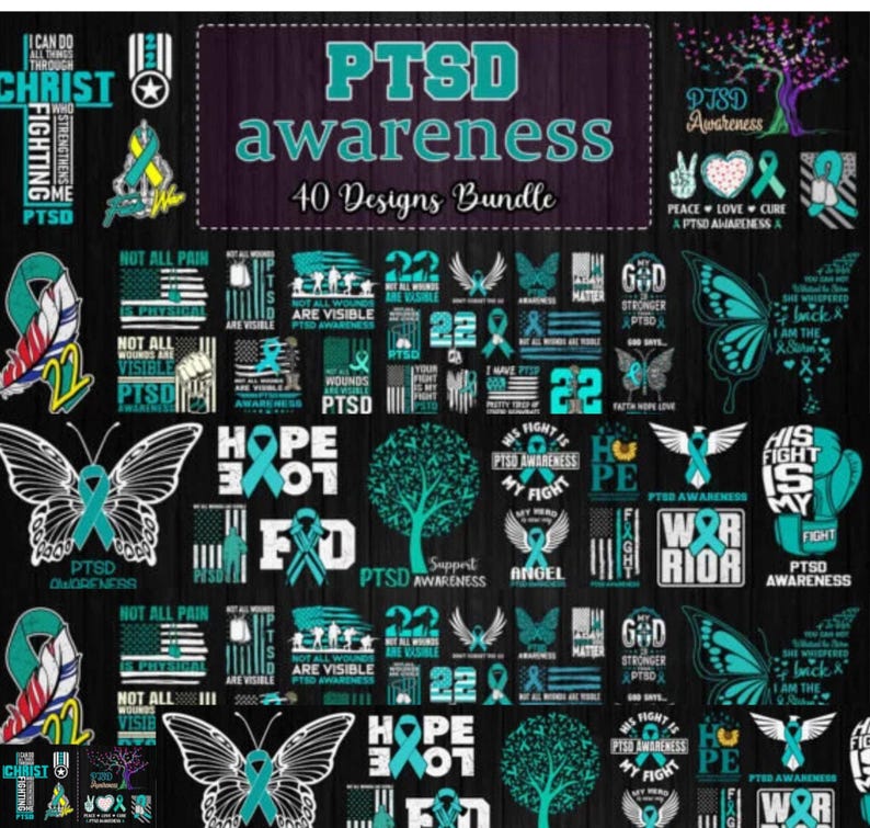 Teal PTSD Awareness SVG, Bundle of 18, Veteran Mental Health Awareness ...