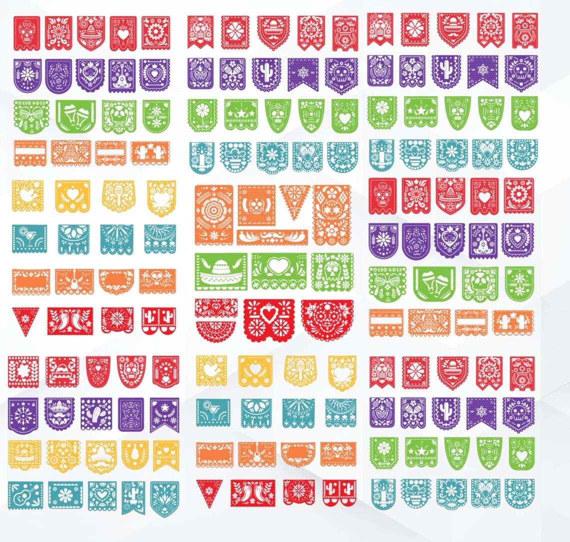 Printable Papel Picado Clipart, SVG Cut Files, Digital Mexican Banners ...