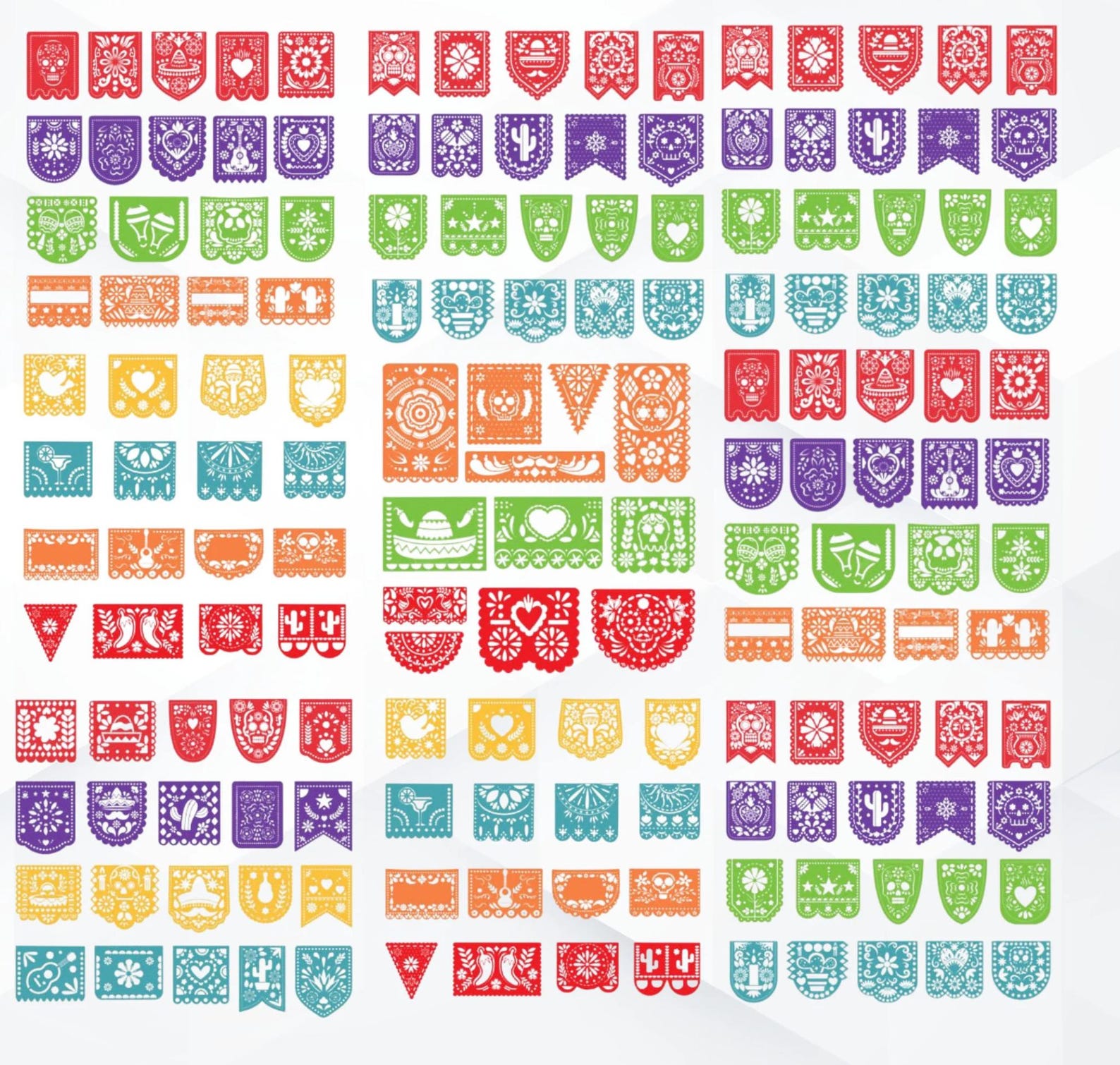 Printable Papel Picado Clipart, SVG Cut Files, Digital Mexican Banners ...