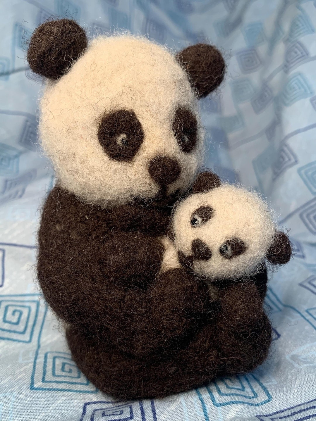 Needle Felted Panda Bears, Wool Sculpture of Panda Mom and Cub, Cute ...