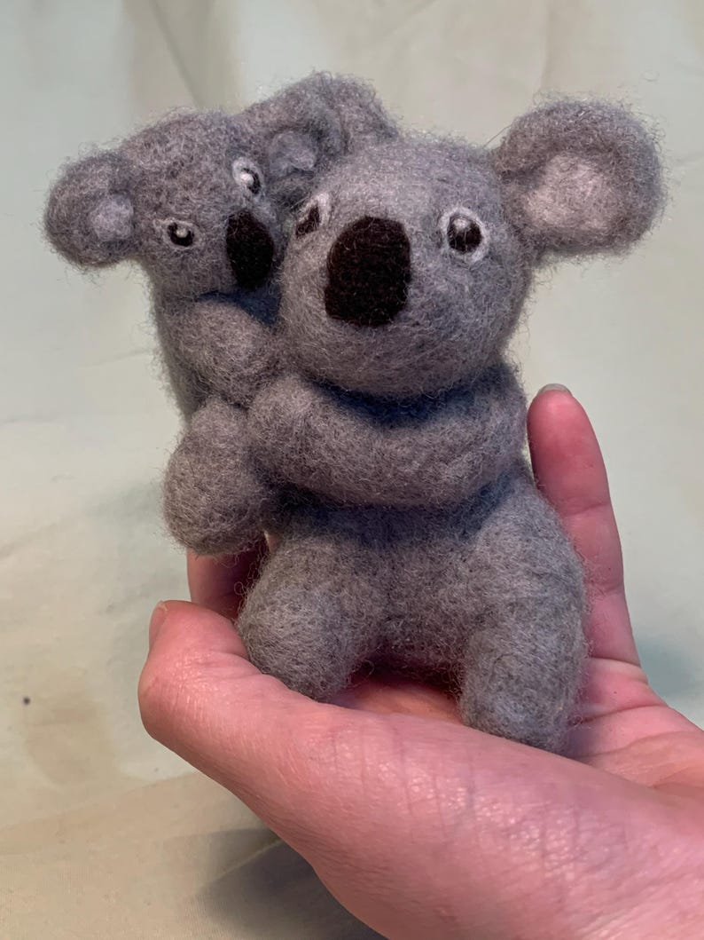 Needle Felted Koala Mom and Baby, Cute Animal Felted Sculpture, Koala ...