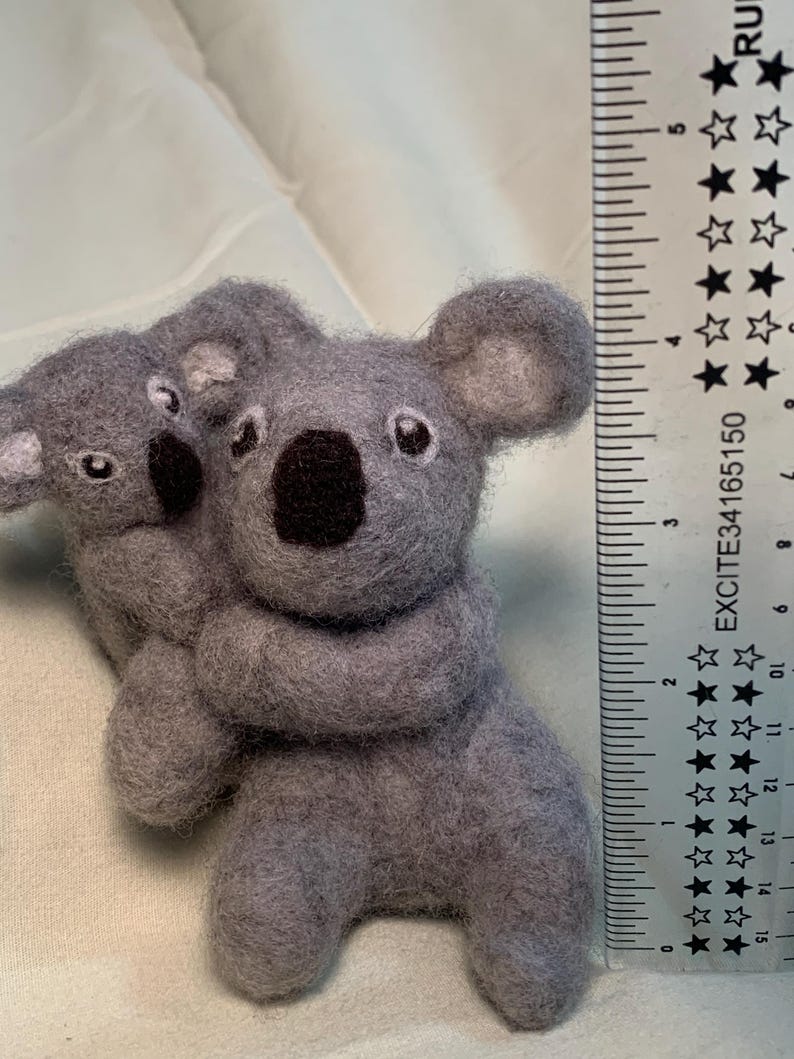 Needle Felted Koala Mom and Baby, Cute Animal Felted Sculpture, Koala and Joey, Needle Felting ...