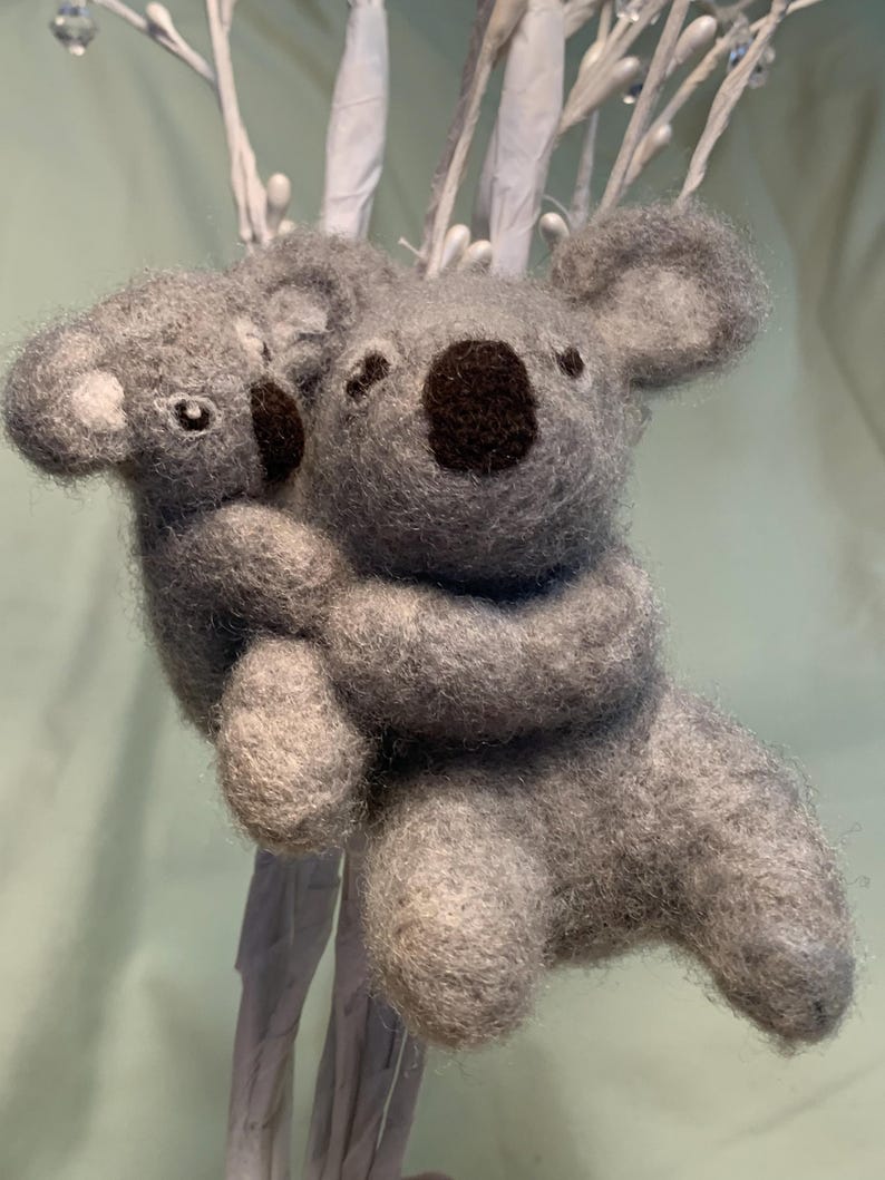 Needle Felted Koala Mom and Baby, Cute Animal Felted Sculpture, Koala ...