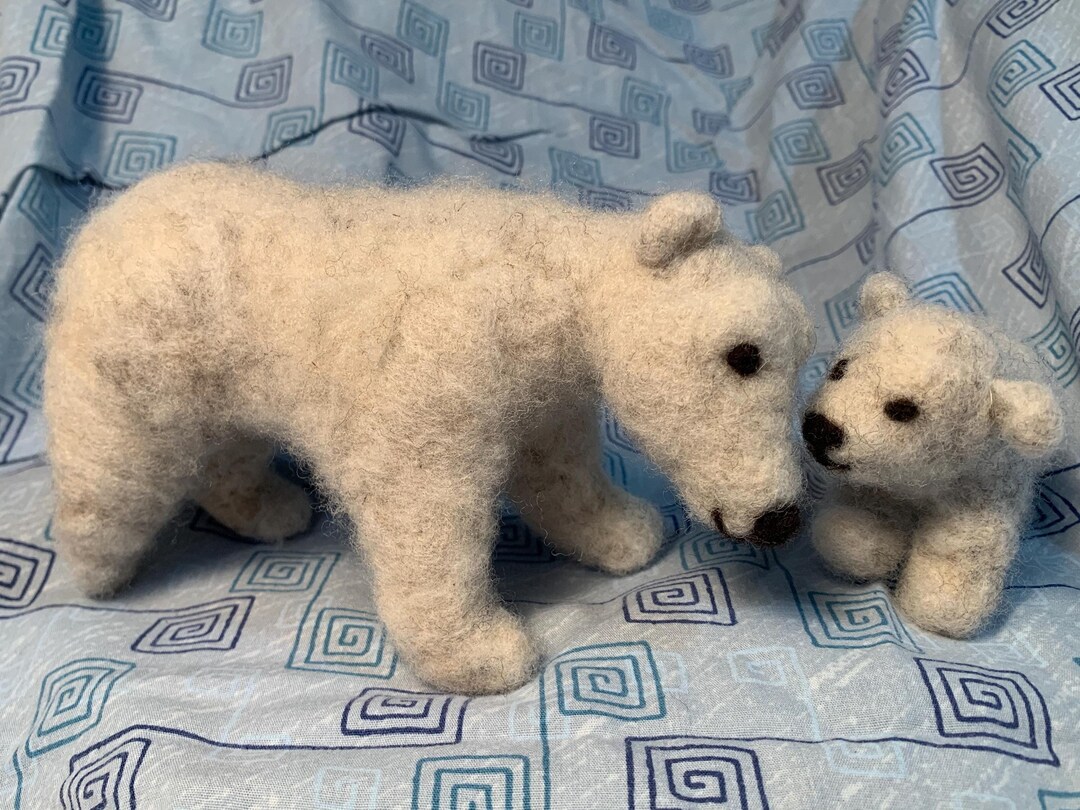 Needle Felted Polar Bear Mother and Cub, Polar Bear Fiber Art Sculpture ...