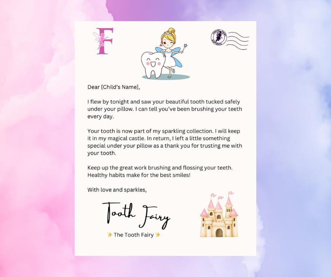 Personalized Custom Tooth Fairy Letter and Certificate - Digital ...