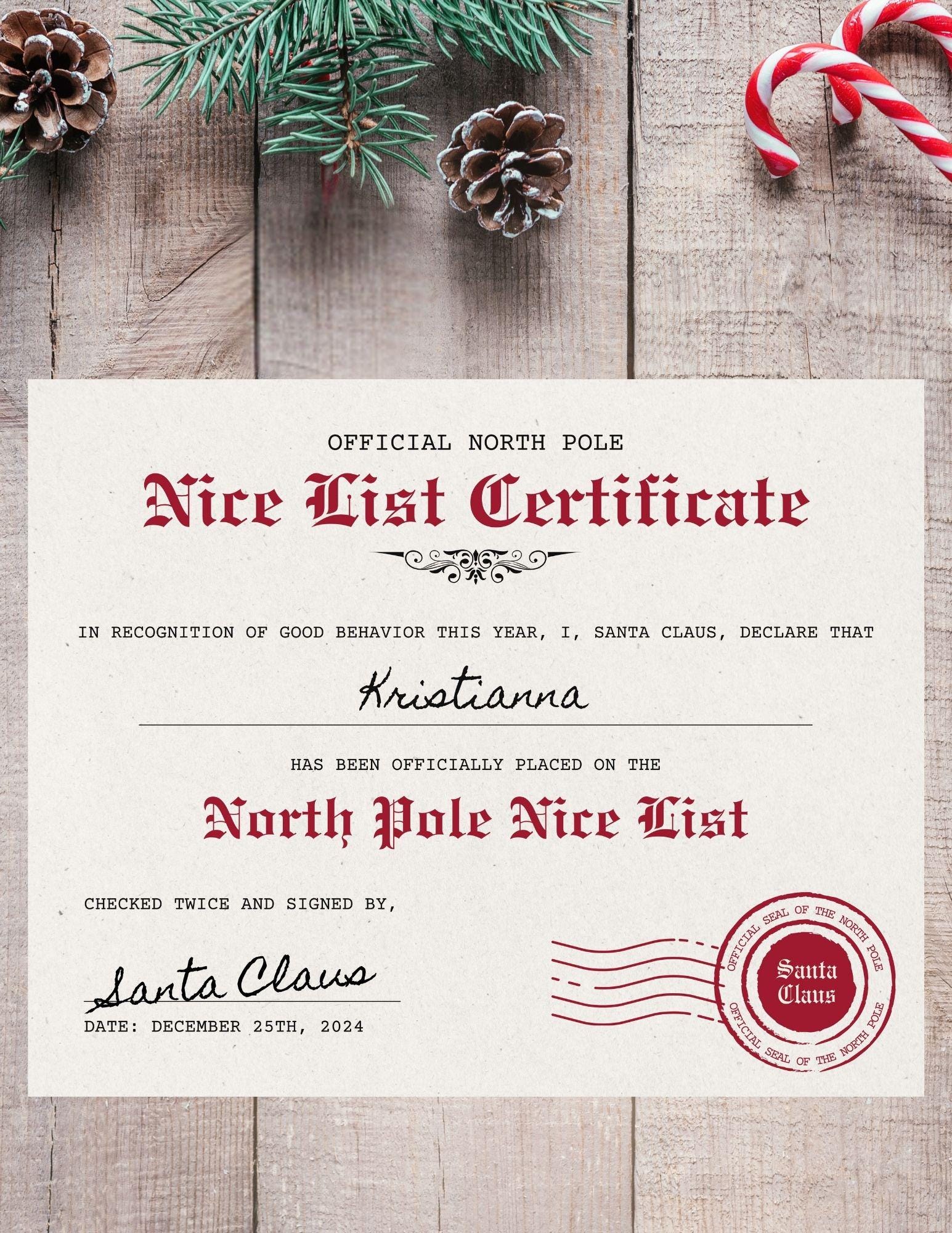 Personalized Santa Letter With Nice List Certificate - Etsy