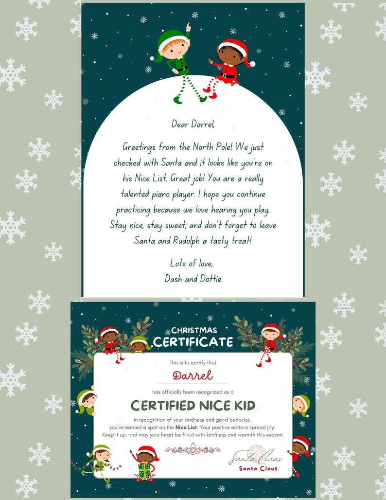 Personalized Elf Letter With Nice List Certificate - Etsy