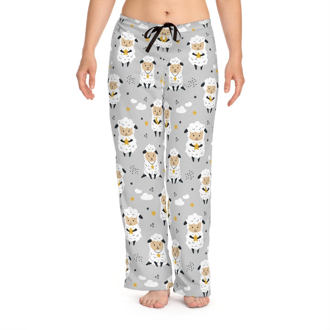 Cartoon Sheep Women's Pajama Pants, Cute Lamb Print Sleepwear, Cozy ...