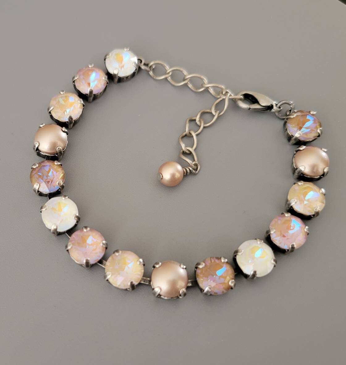 Austrian Crystal and Pearl Tennis Bracelet 8mm Chatons Pink - Etsy