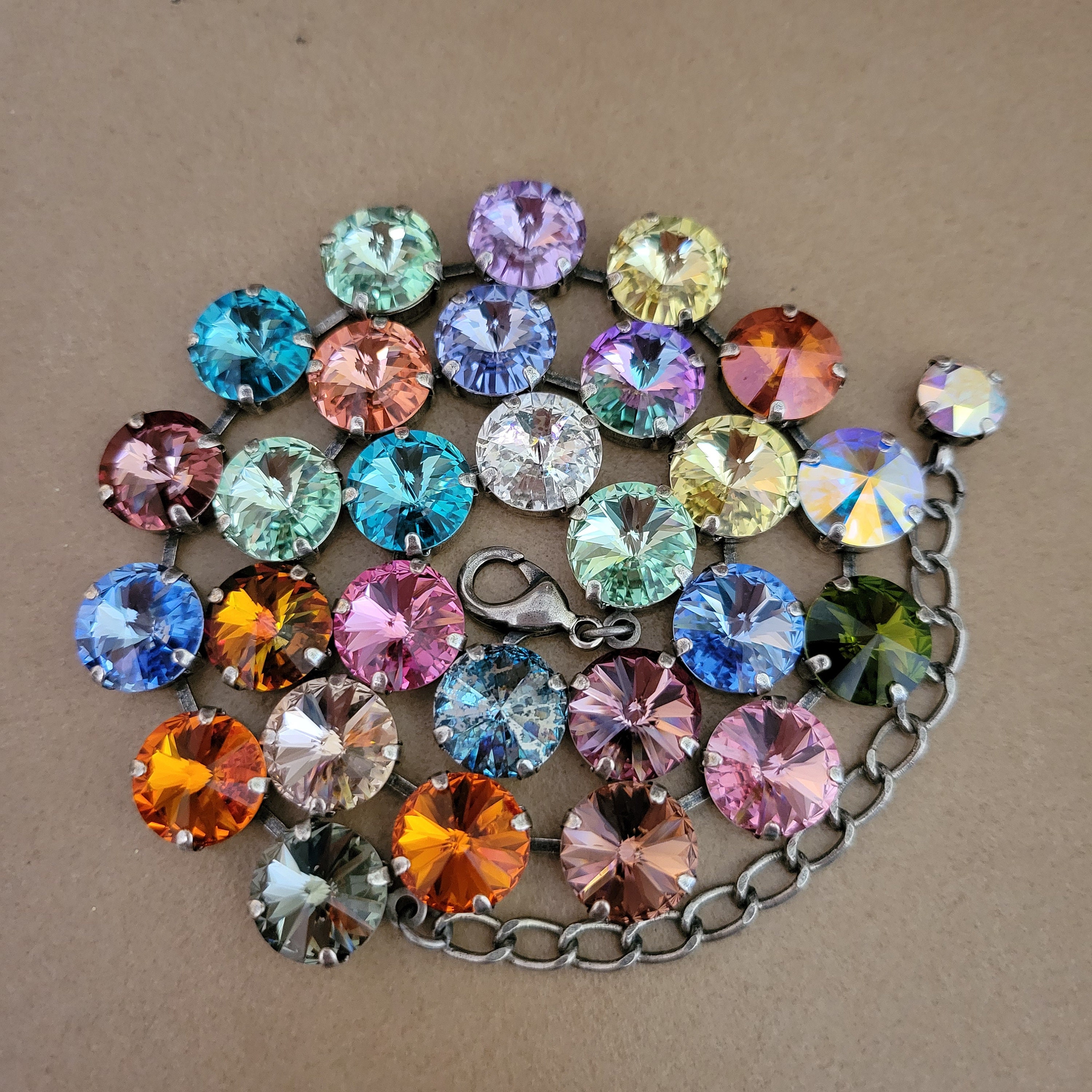 Austrian Crystal Necklace Multi-colors 12mm Rivolis Antique - Etsy