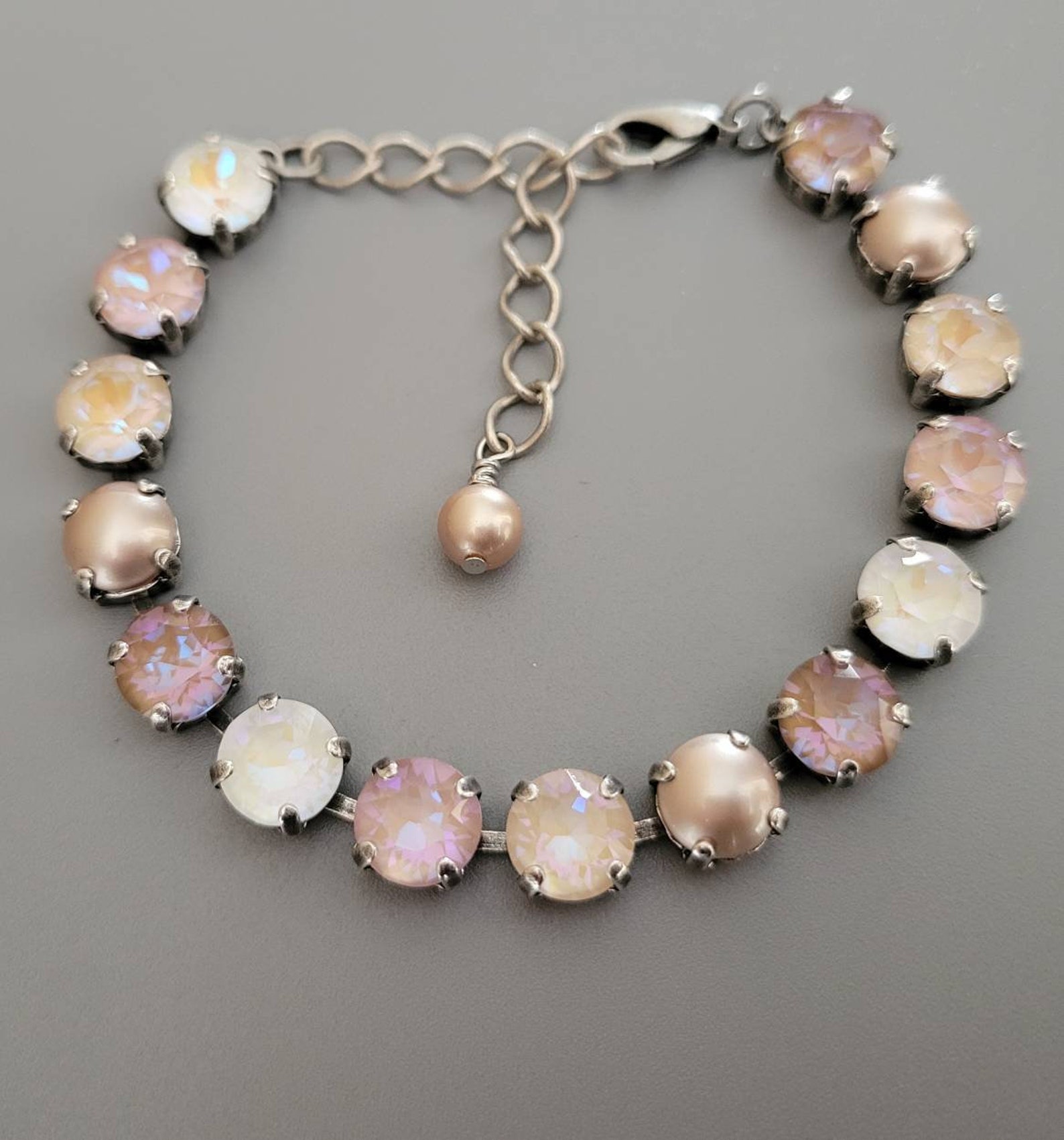 Austrian Crystal and Pearl Tennis Bracelet 8mm Chatons Pink - Etsy