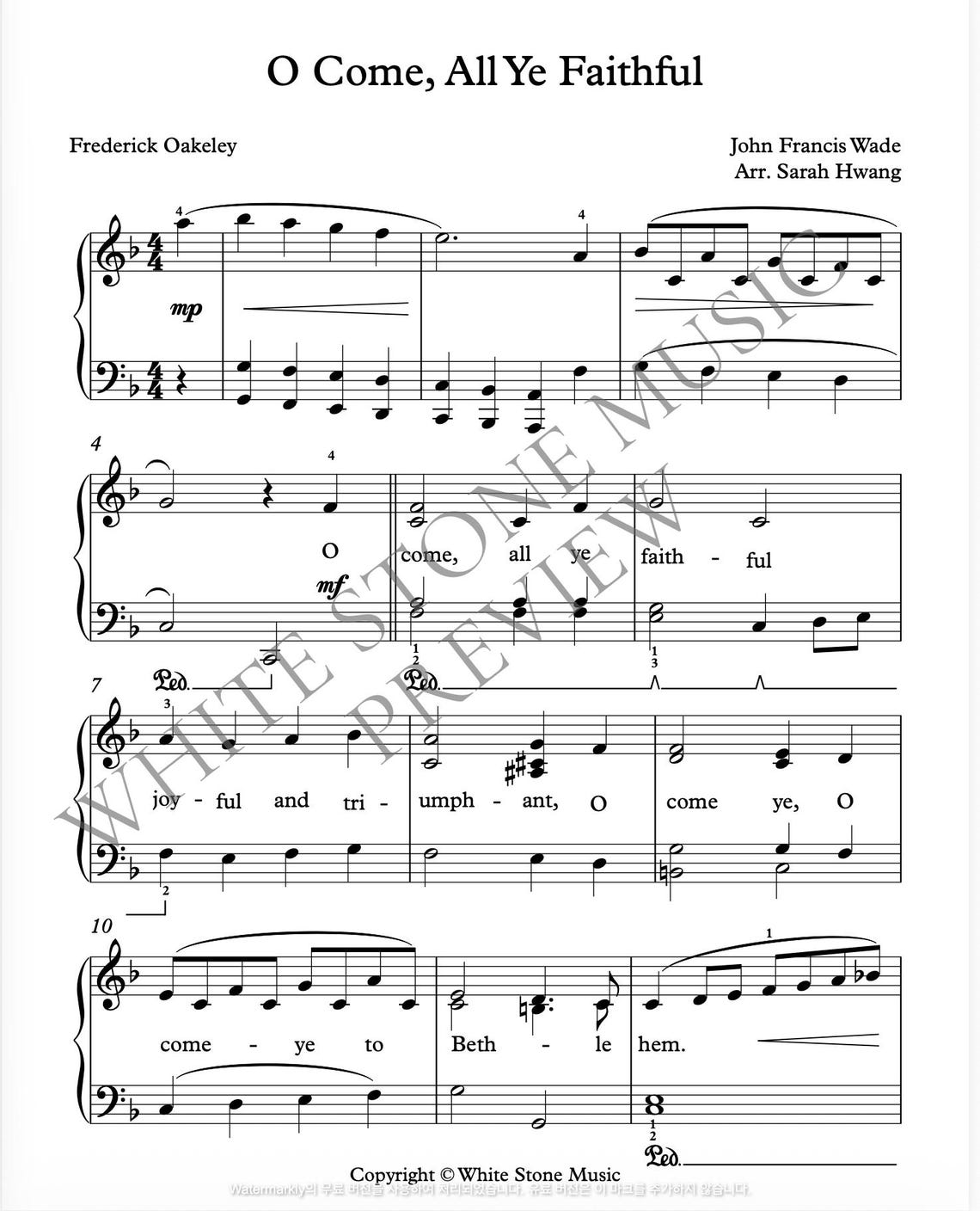O Come, All Ye Faithful-christmas Easy Piano Arrangement/sheet Music ...