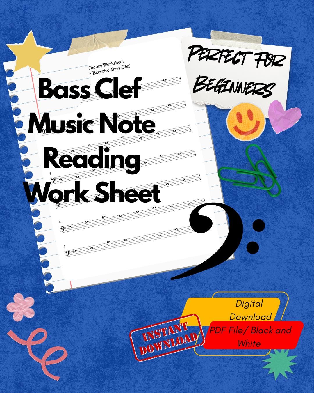 Music Note Reading Worksheet-bass Clef (PDF File Download-3 Pages) for ...