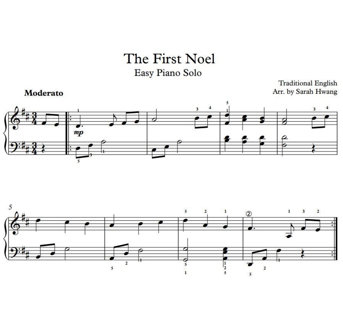 The First Noel Easy Piano Arrangement, Sheet Music, Beginner ...