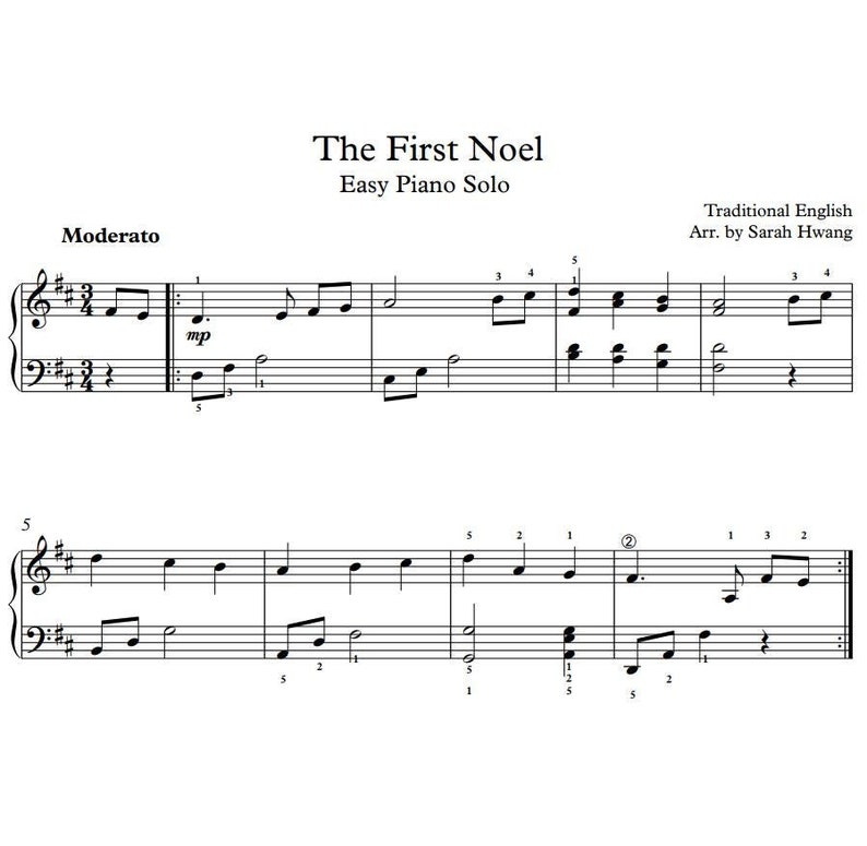The First Noel Easy Piano Arrangement, Sheet Music, Beginner ...