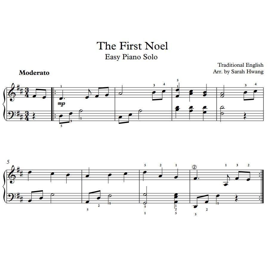 The First Noel Easy Piano Arrangement, Sheet Music, Beginner ...