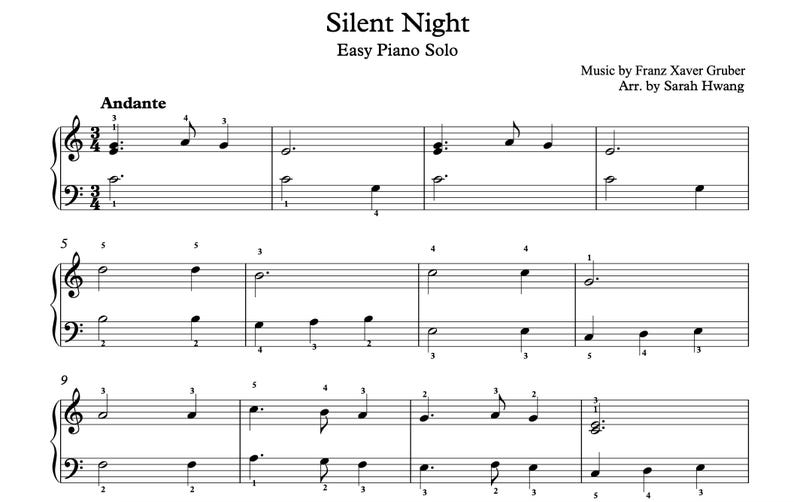 Silent Night Easy Piano Arrangement, Sheet Music, Beginner, Digital ...