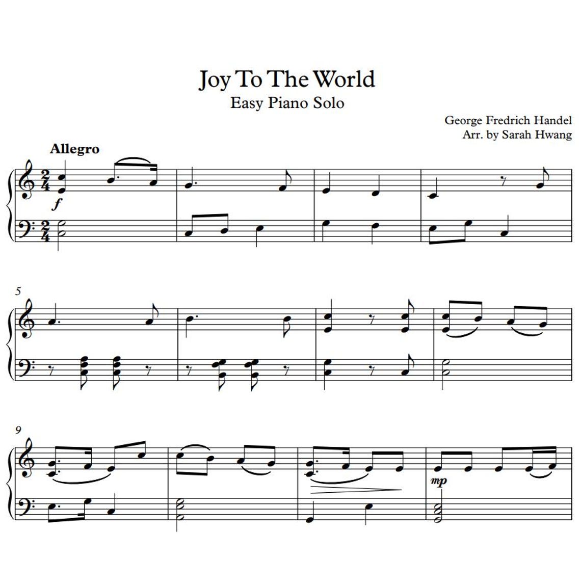 Joy to the World Piano Sheet Music – Easy Christmas Arrangement ...