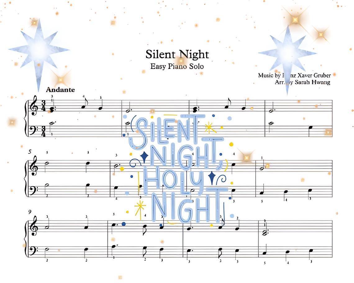 Silent Night Easy Piano Arrangement, Sheet Music, Beginner, Digital ...