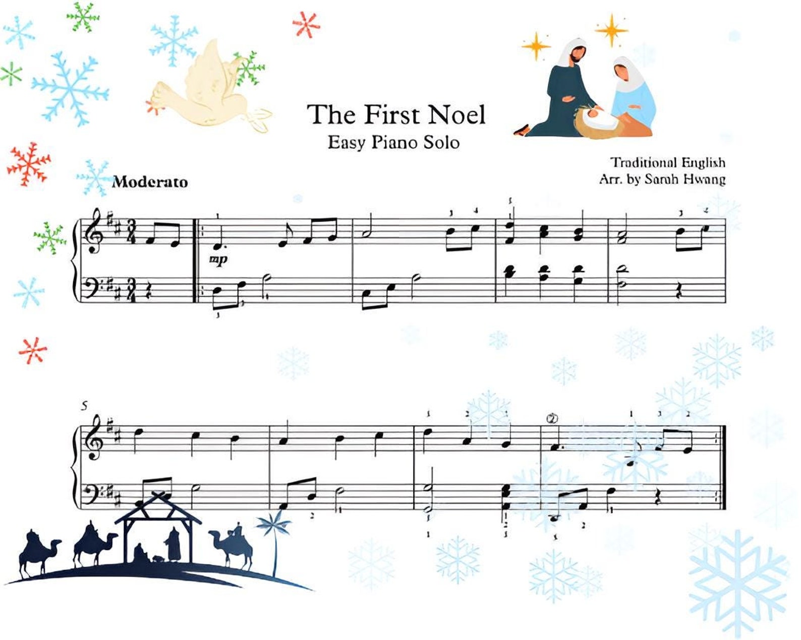 The First Noel Easy Piano Arrangement, Sheet Music, Beginner ...
