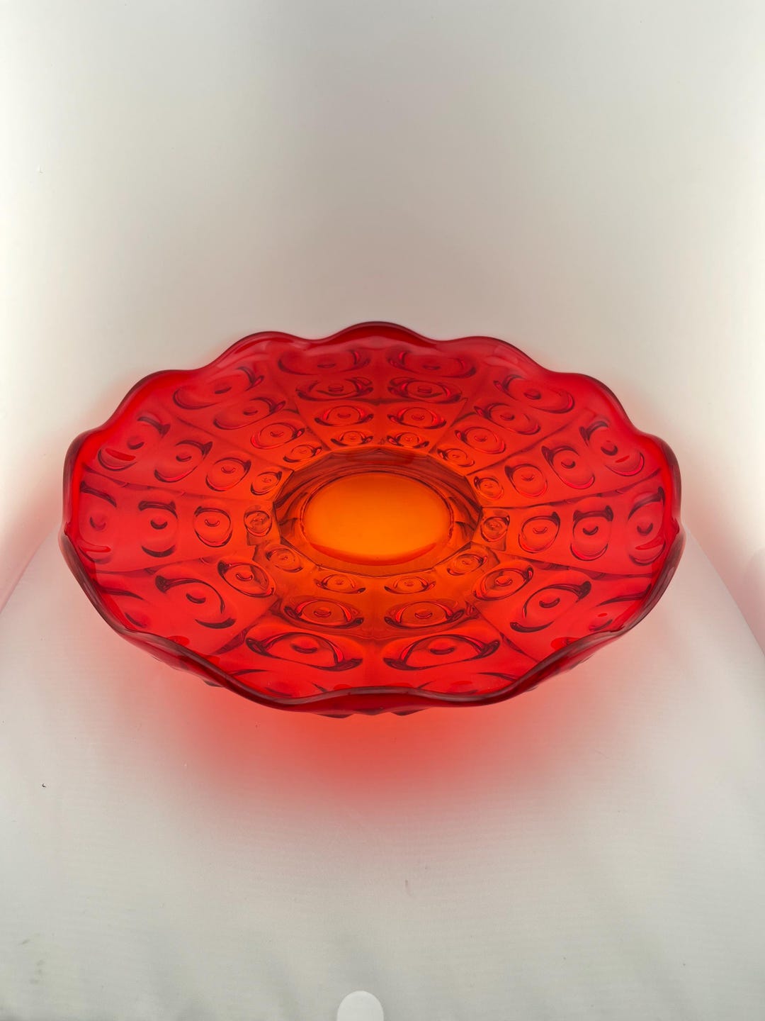 Rare Vintage Viking Glass Yesteryear Pattern Red/orange Footed Cake ...