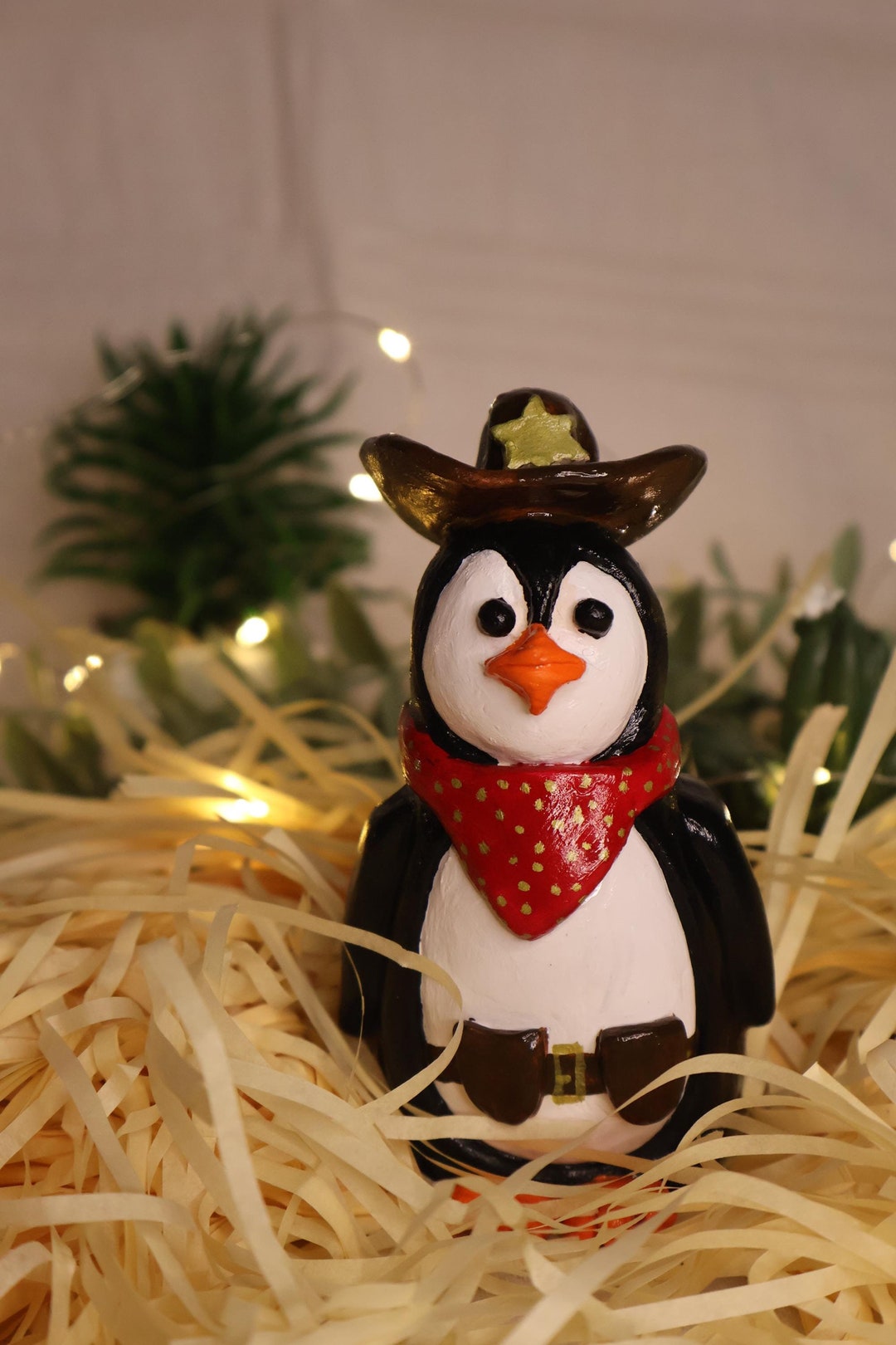 Ceramic Cowboy Penguin Figurine, Unique Animal Sculpture, Cute Ceramic ...