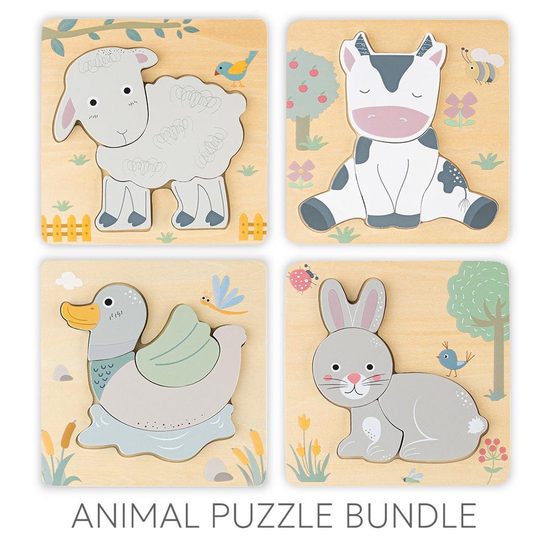Montessori Wooden Animal Puzzle Bundle: Farm Learning Toys - Etsy