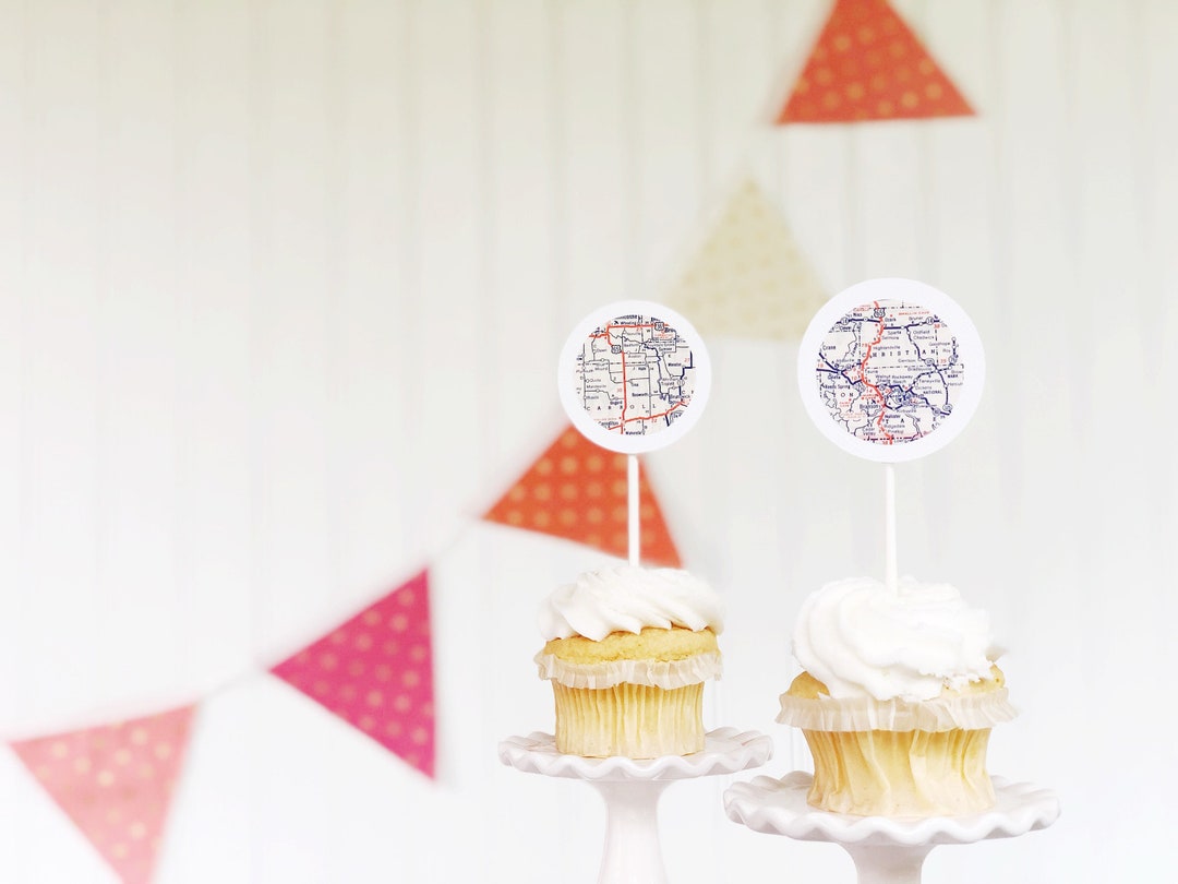 Vintage Map Cupcake Topper Toppers Bridal Shower Birthday Party Baby ...