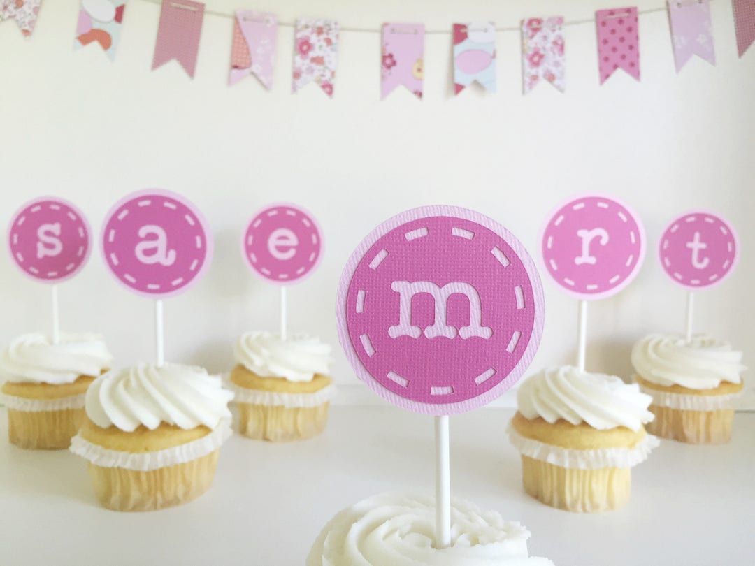Cupcake Monogram Initial Letter Cupcake Toppers Alphabet Girl Birthday ...