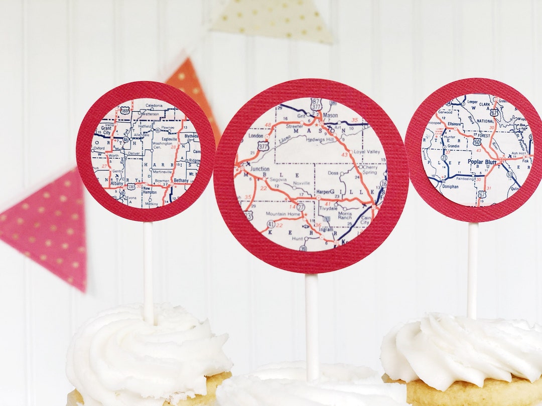 Vintage Map Cupcake Topper Toppers Bridal Shower Birthday Party Baby ...