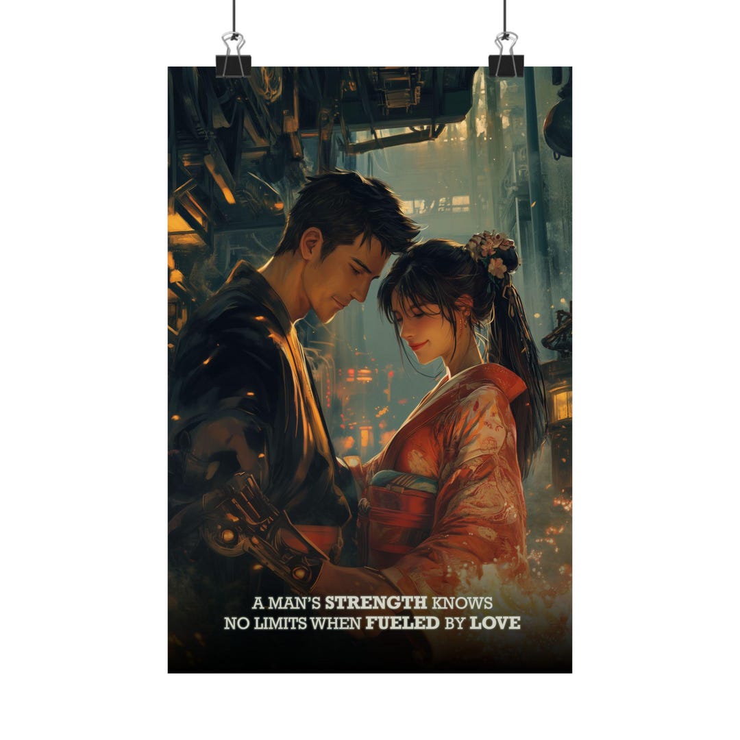 Cyberpunk Samurai Couple Art Print Traditional and Futuristic Love ...