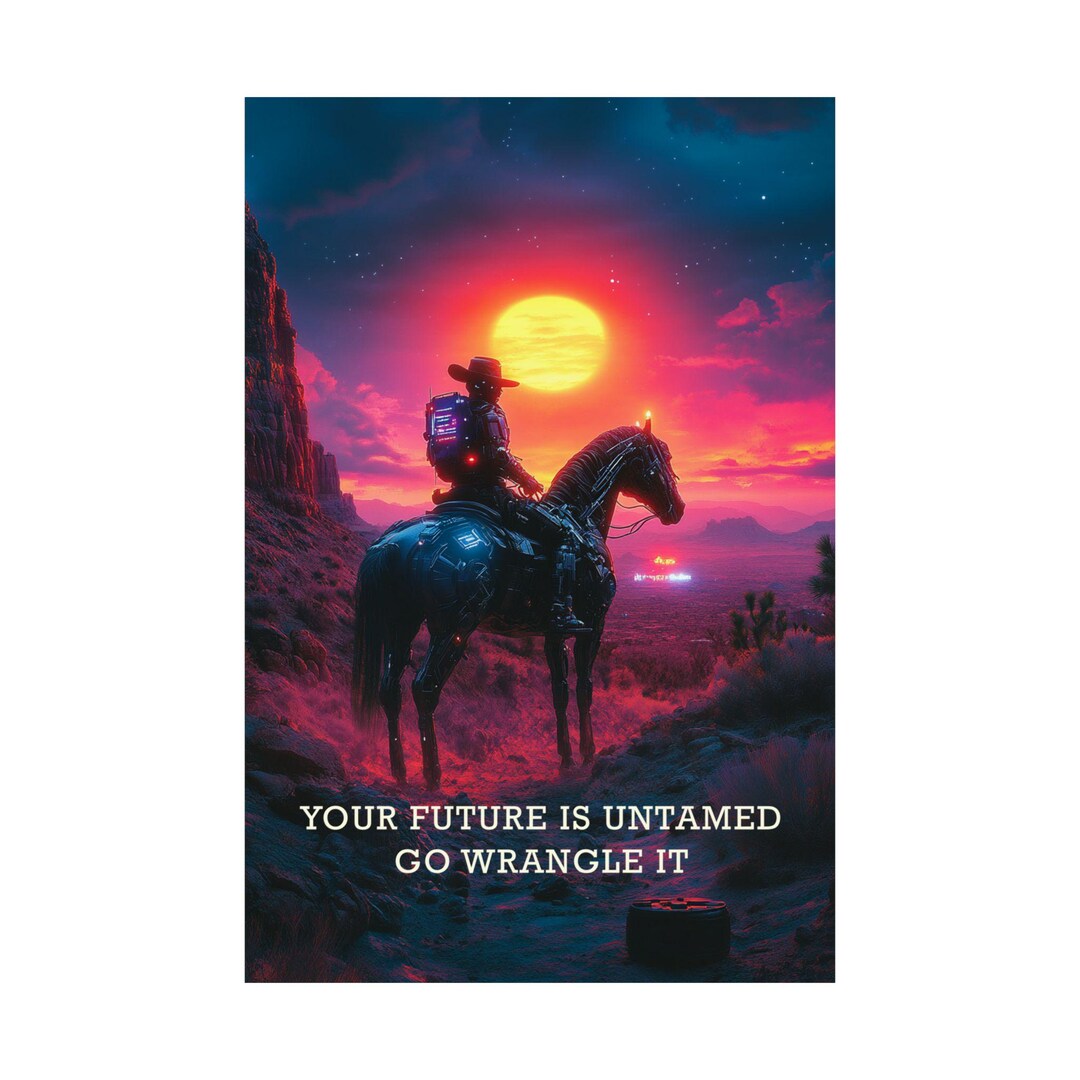 Cyberpunk Western Wall Art Futuristic Cowboy Decor Sci-fi Sunset Print ...