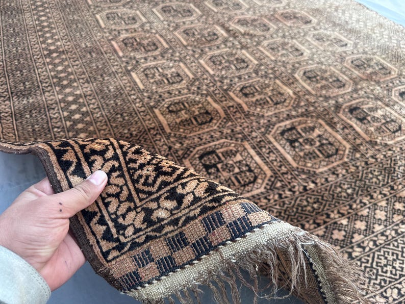 7x9 Antique Turkmen Rug | Brown Elephant Foot Design | Afghan Hand ...