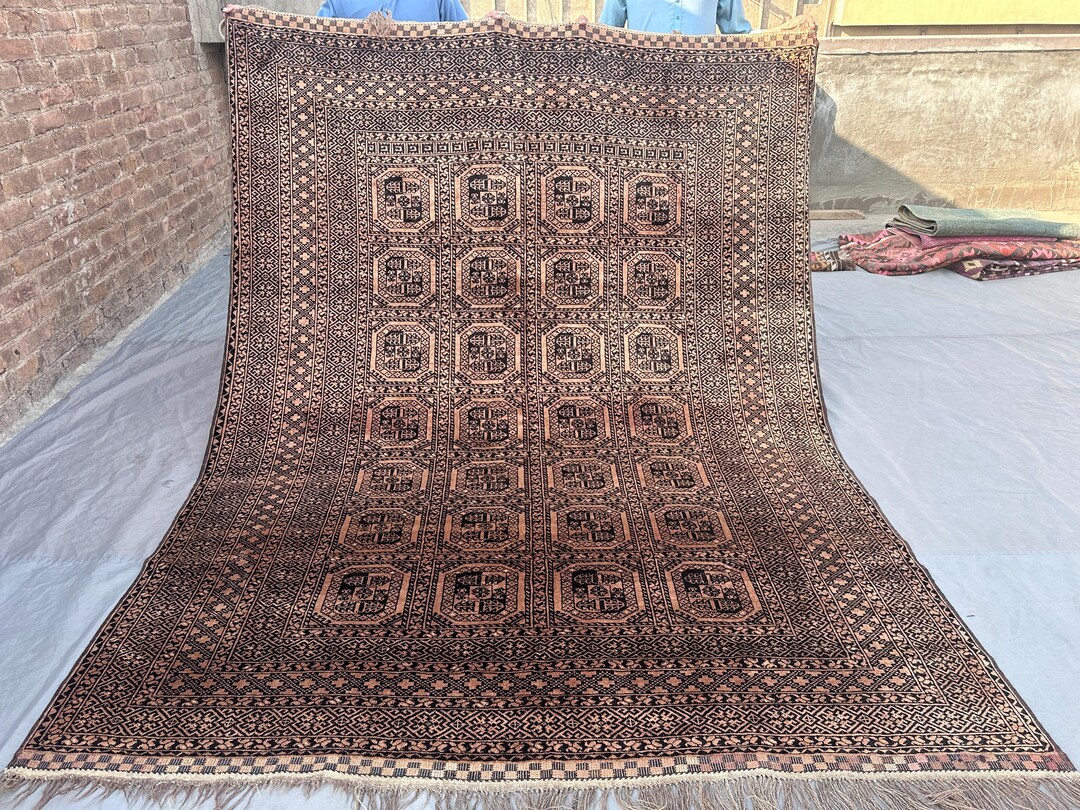 7x9 Antique Turkmen Rug | Brown Elephant Foot Design | Afghan Hand ...