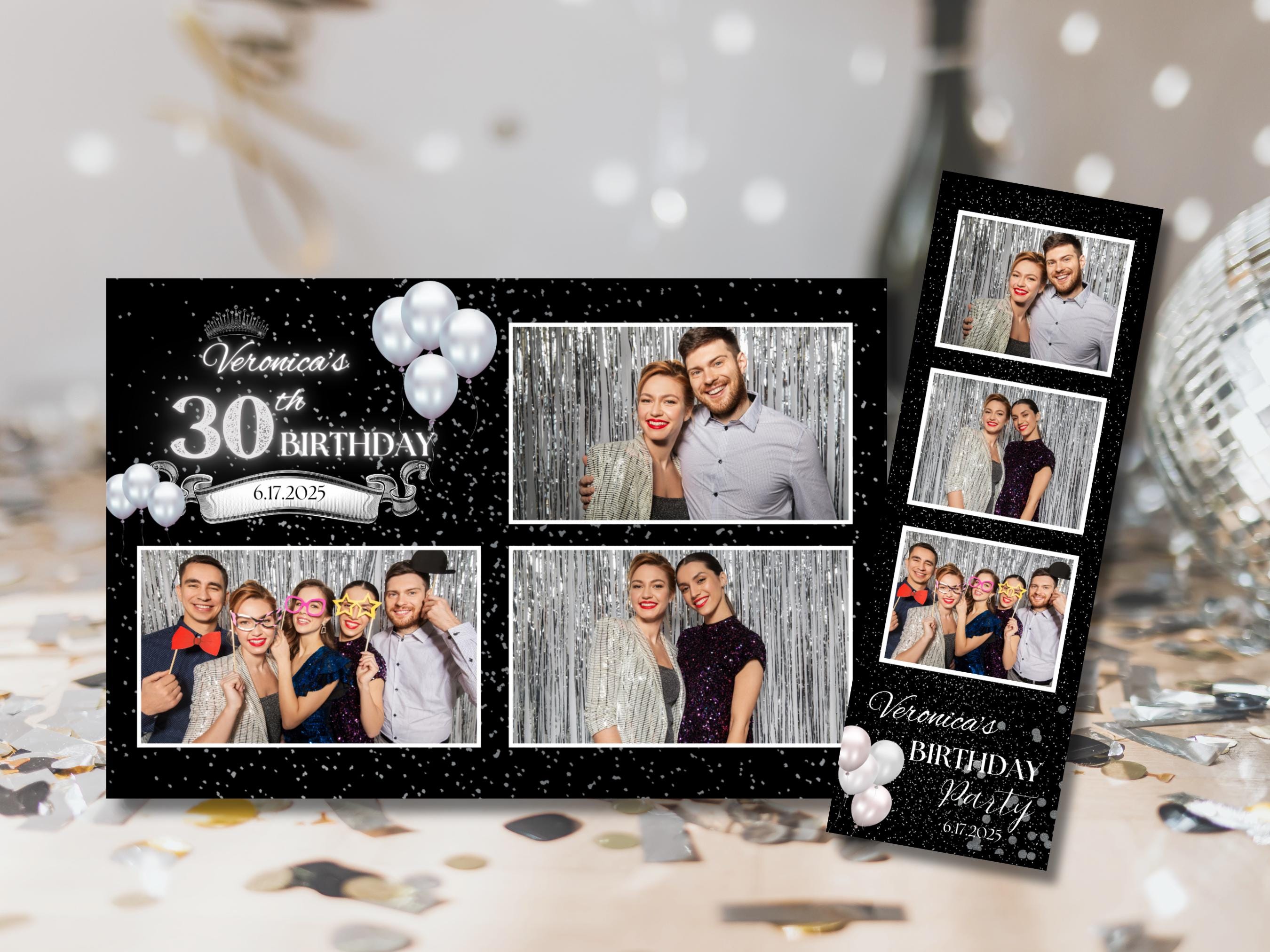 Birthday Photo Booth Strip Template Silver and Black – Editable Overlay ...
