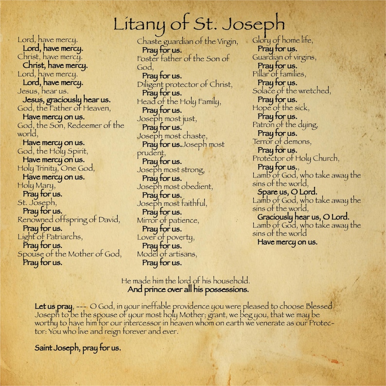 Litany of Saint Joseph - Prayer Card / 3" X 6" Folded (c) - Etsy