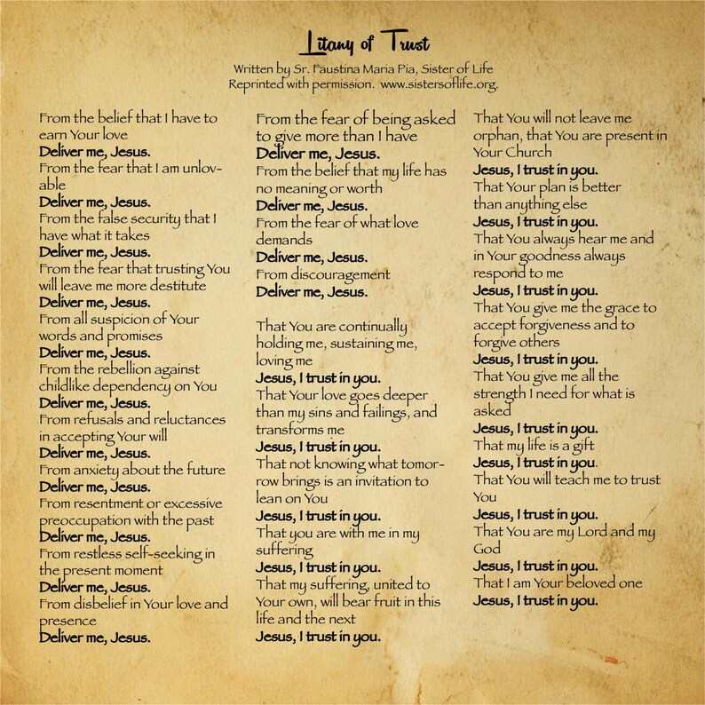 Litany of Trust - Prayer Card / 3" X 6" Folded (c) - Etsy