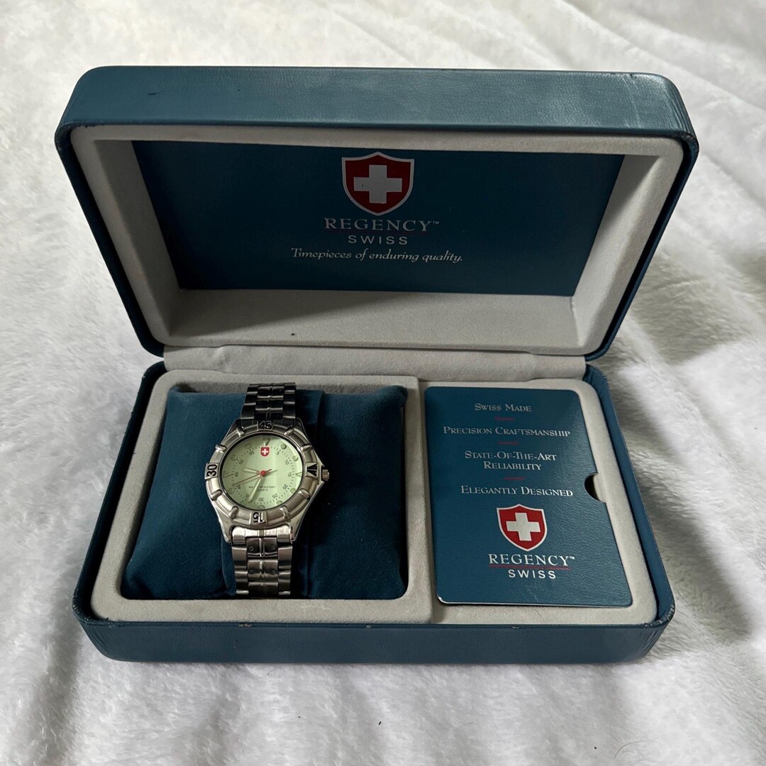 RARE Regency Swiss Watch Water Resistant, Stainless Steel, Original Box ...