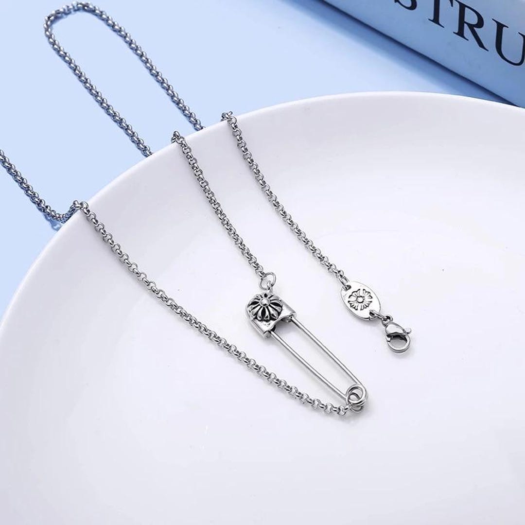 Silver Safety Pin Cross Necklace – Minimalist Edgy Pendant, Trendy ...
