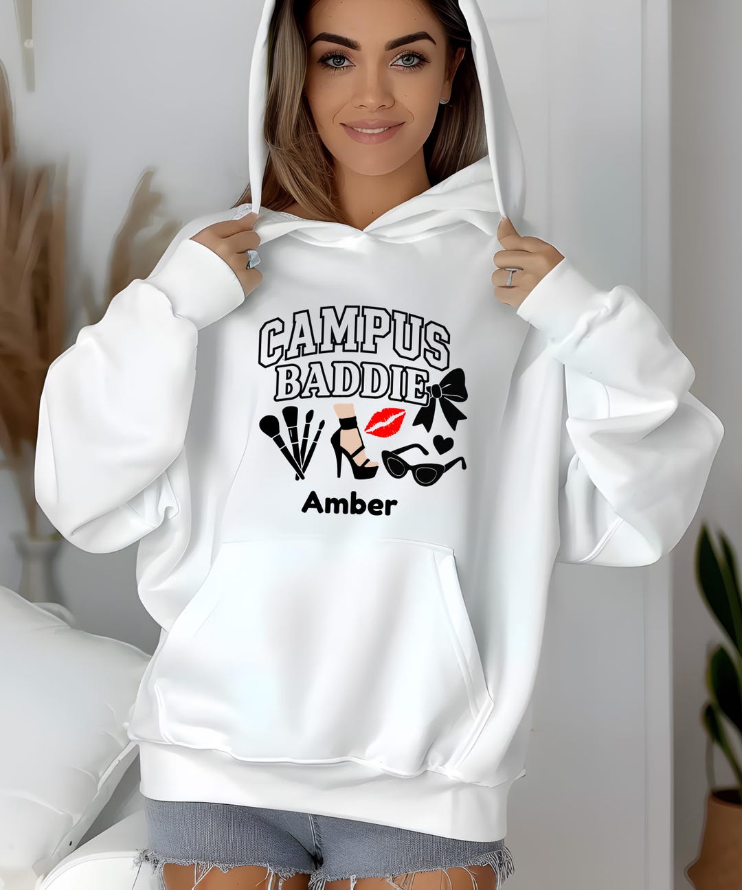 Personalized College Campus Baddie Hoodie, Trendy Unisex Sweatshirt ...
