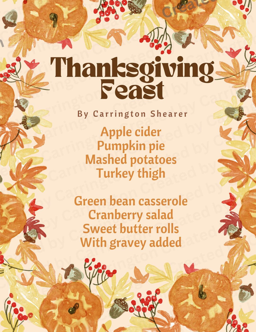 Thanksgiving Feast Poem Graphic Art - Etsy