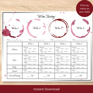 Wine Tasting Worksheet - Printable PDF | Sip and Savor Wine Flight ...