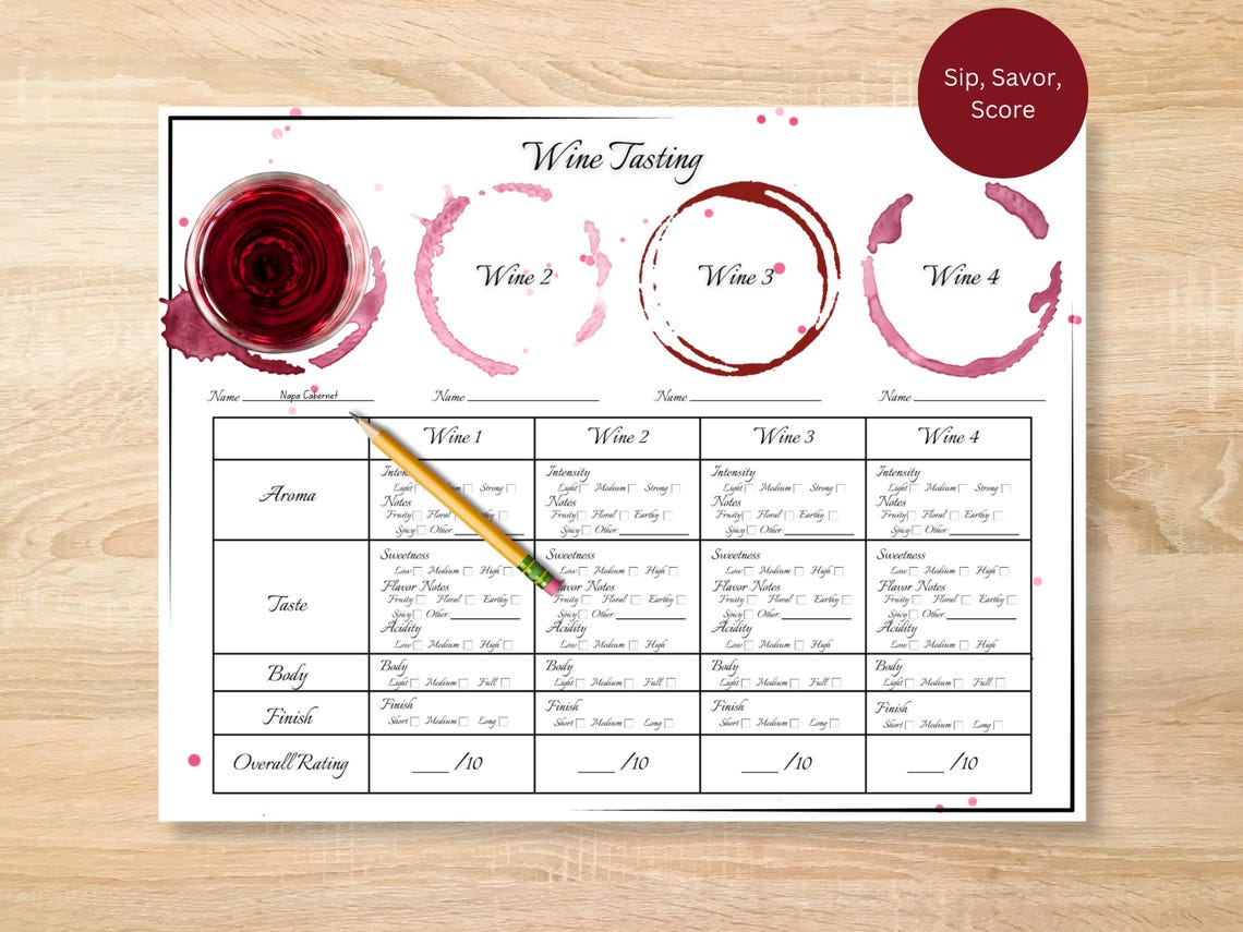 Wine Tasting Worksheet - Printable PDF | Sip and Savor Wine Flight ...