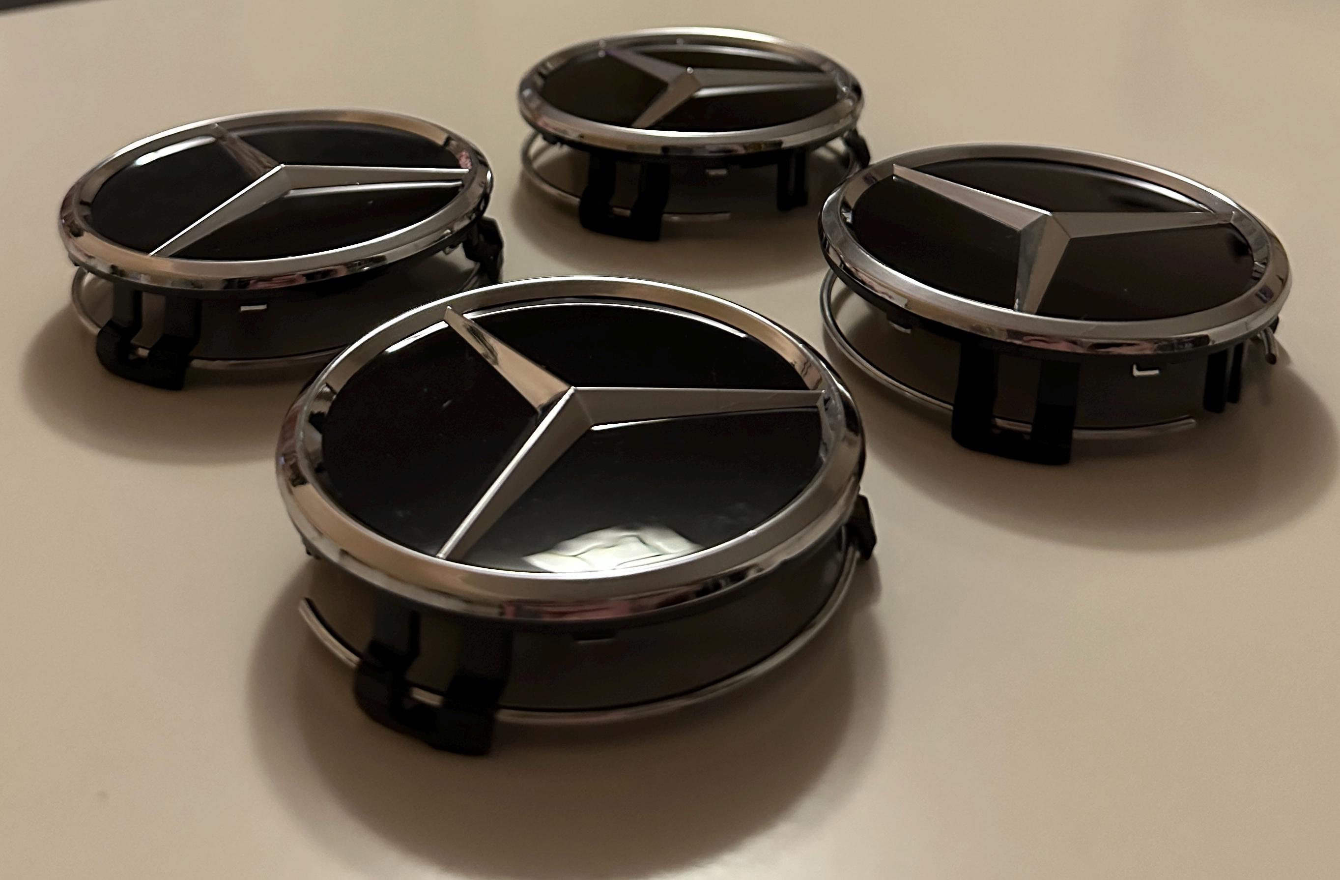 Set of 4 Black Mercedes Benz Star Logo 75mm 2.95 Inch Wheel Hub Center ...