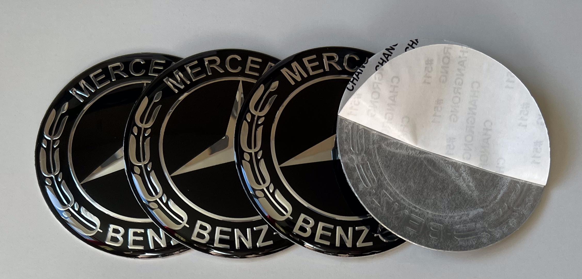 Set of 4 Black Mercedes Benz 65mm (2.56 Inch) Wheel Hub Center Stickers ...