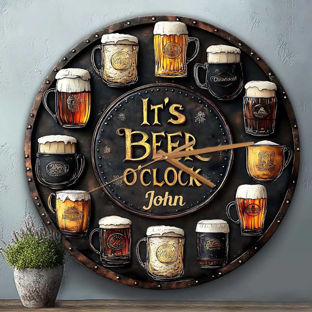 Personalized Beer Wall Clock Gift for Alcohol Lover, It's Beer O'clock ...