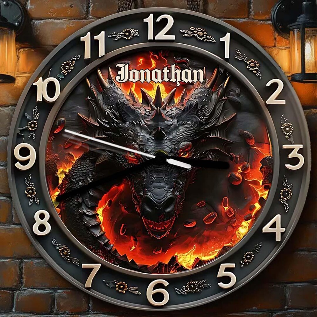 Fired Dragon Personalized Wall Clock Gift for Dragon Lover, Dragon on ...